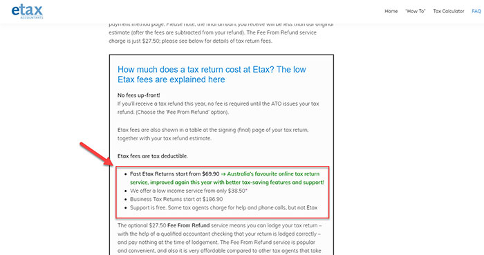 Etax Fees: How much does a tax return cost at Etax.com.au?