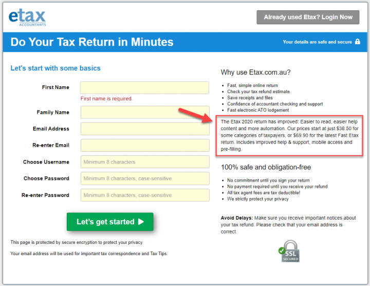 Etax Fees: How much does a tax return cost at Etax.com.au?