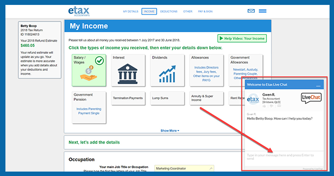 Get tax help on live chat - at Etax you can chat with a qualified account